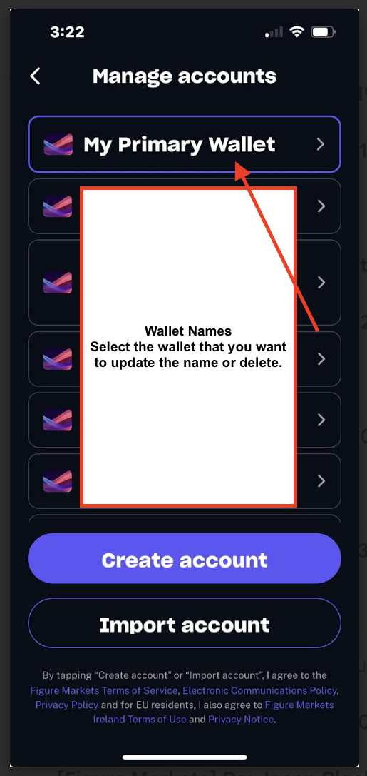 Delete, Re-Name or View Recovery Phrase Wallets in Figure Markets App – Figure Markets